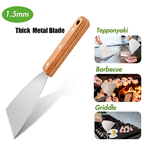 Grill Griddle Scraper Set of 3, Leonyo Stainless Steel Metal Grill ...
