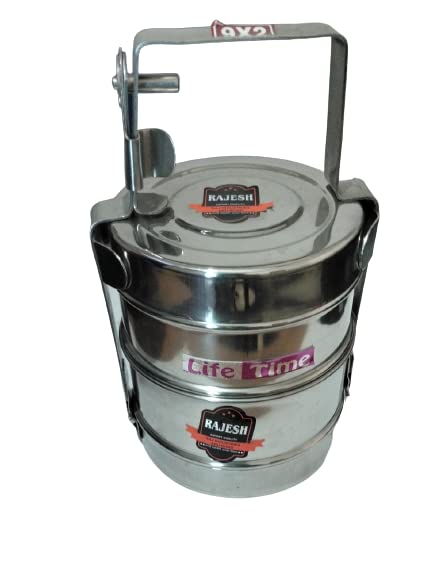 Buy Raj Industries Stainless Steel Two Compartment Tiffin Box with Lid ...