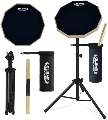 GLEAM Drum Practice Pad with Iron Drum Stand Set, 12-Inch Silent ...