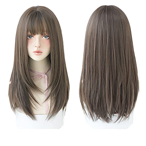 Leyeet Natural Long Straight Wig With Bangs Korean Long Hair Real ...