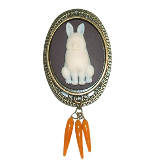 Amazon.com: WHITE RABBIT BUNNY Brooch Pin Long Glass Carrot Dangle ...