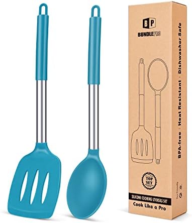 Pack of 4 Silicone Cooking Utensils Set, Non Stick Large Solid Spatulas, Heat Resistant Blue ...
