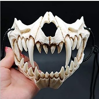 Amazon.com: Halloween Skeleton Mask Scary Werewolf Mask Half Skull Mask ...