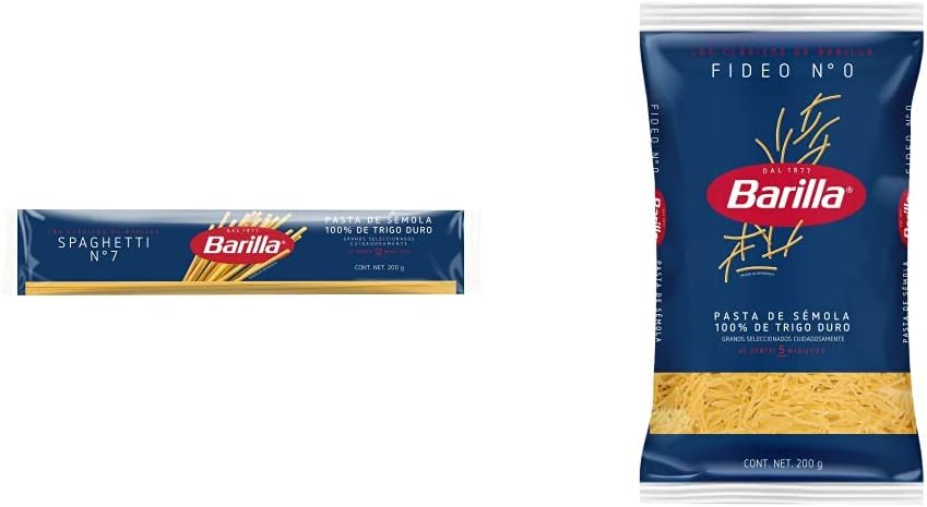 Barilla - Espaguetis de pasta No.7 200 g + Sopa de Fideo No.0 200 g ...