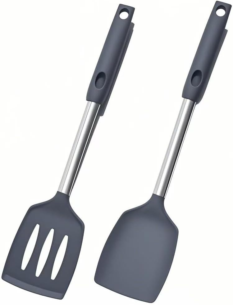 Amazon.com: Silicone Spatulas Turners, Solid & Slotted Silicone Spatula ...