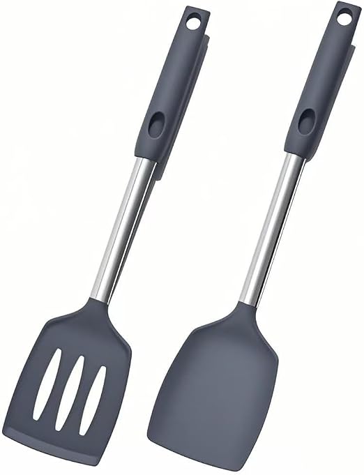 Amazon.com: Silicone Spatulas Turners, Solid & Slotted Silicone Spatula ...