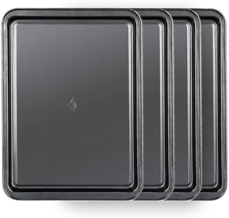 AHUNTTER Set of 4 Oven Trays Non Stick Set, Large Shallow Baking Sheet ...