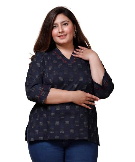 Angiya Womens Plus Size Blue Printed Indigo Top (S) : Amazon.in ...