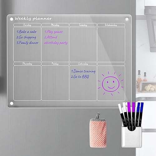 Acrylic Magnetic Weekly Calendar for Fridge, Clear Meal Planning ...