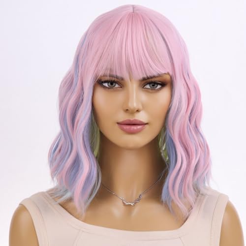 Amazon.com: MAGQOO Rainbow Wig for Women Girls Multicolor Wig Short ...