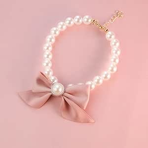 Amazon.com : Small Dog Pearl Necklace with Bow, Jewelry Dress Up Pet ...