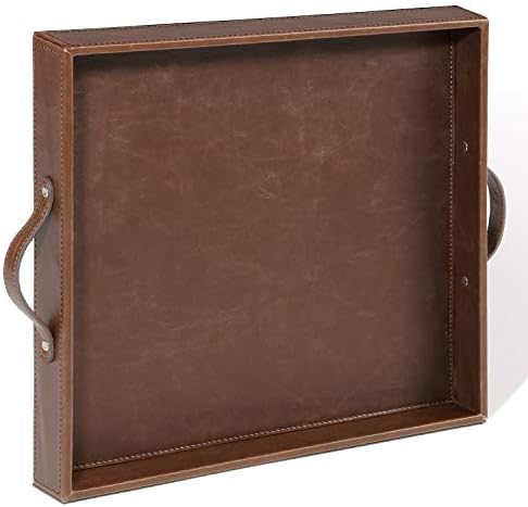 Amazon.com | American Atelier Leather Serving Tray with Handles 14 by ...