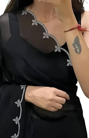 Buy Bathani Creation Women's Evening Saree, Black with Rhinestone ...