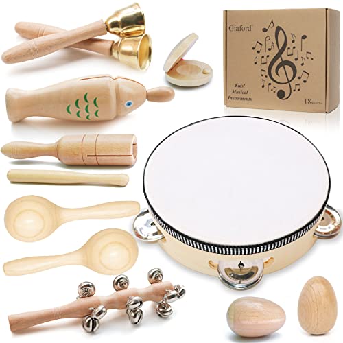 Giaford Toddler Wooden Musical Instruments Kids Drum Set Toy Tambourine ...