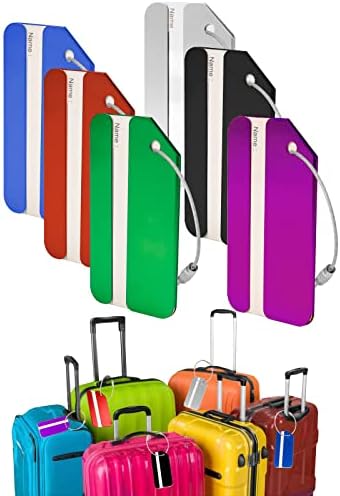 6 Pack Luggage Tag, BENIFILE Luggage Tags for Suitcases with Name ID, Bright Aluminium Metal ...