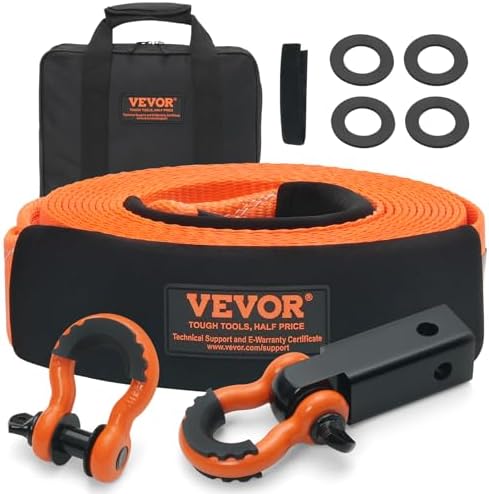 VEVOR Polyester Heavy Duty Tow Strap Recovery Kit 3" x 30 ft (MBS ...