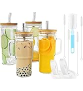 Amazon.com: Birity 24oz Glass Cups with Lids and Straws,Glass Tumbler ...