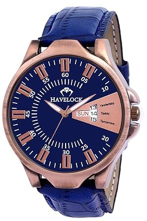 Buy HAVELOCK Blue Dial Leather Strap Analog Wrist Watch for Men at ...