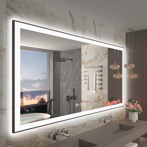 Amazon.com: OKPAL 72x40 Framed LED Bathroom Mirror with Lights, Large ...