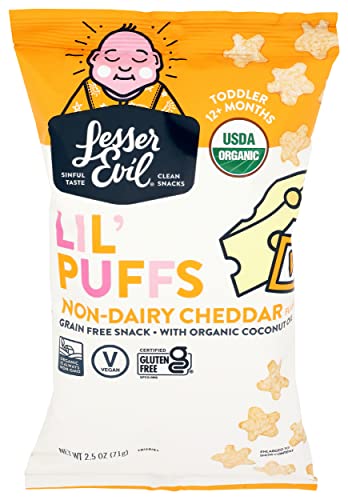 LesserEvil Organic Non-Dairy Cheddar Lil' Puffs, 2.5 OZ | Gourmetian