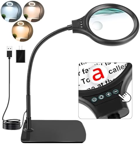 NZQXJXZ Large 20X 10X Magnifying Glass with 36 LEDs Light and Stand ...