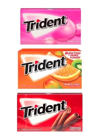 Trident Gum 14 Sticks Chewing Gum Tropical Twist, Bubble Gum, Cinnamon ...