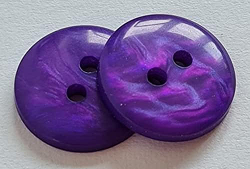 Mother of Pearl Effect Colour Buttons Round 2 Hole Pack of 10 (Purple ...