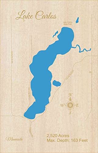 Amazon.com: Lake Carlos, Minnesota: Framed Wood Laser Engraved Map ...