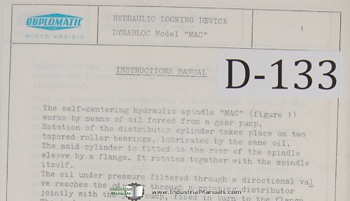 Duplomatic Hydraulic Locking Device Dynabloc Operations Manual ...