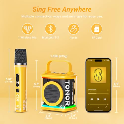 Mini Karaoke Machine with 1 Wireless Microphone, TONOR Portable ...