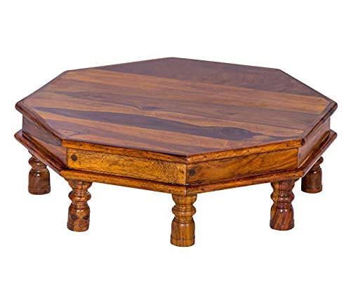 GFH Solid Wood Chowki for Home | Decorative Seating Round Pooja Stool ...