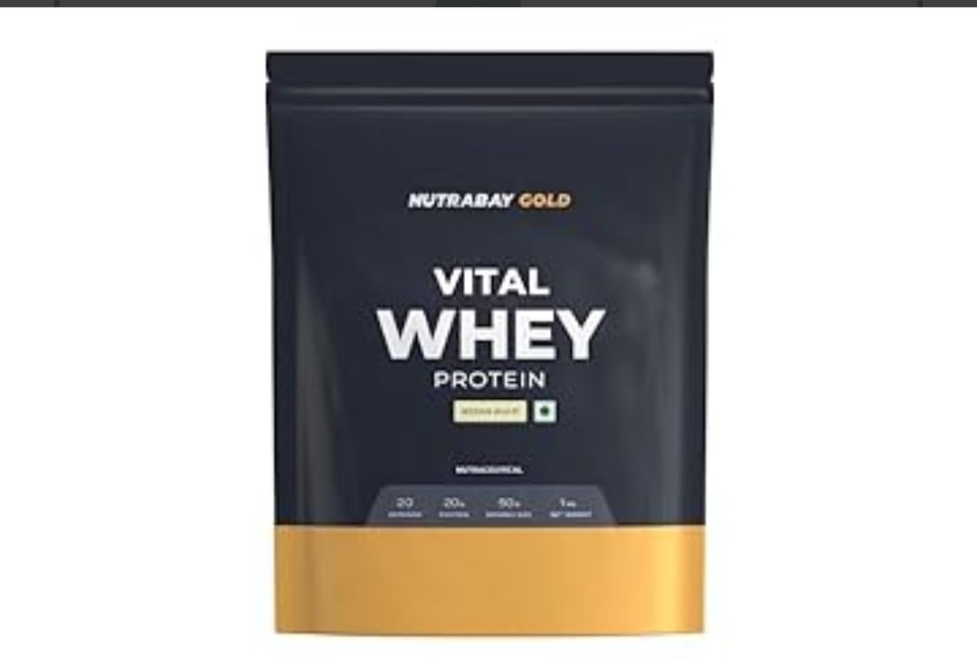 Nutrabay Gold Vital Whey Protein Powder - 1kg, Belgian Chocolate | 20g ...
