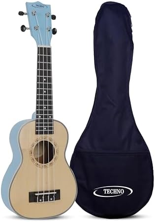 Techno 21-Inch Soprano Ukulele with Carrying Case, Natural Wood and ...