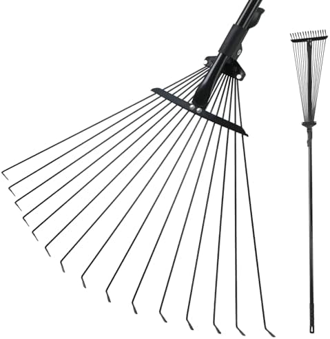 Mitclear Garden Rake with Telescopic Handle(71IN), 7-25IN Adjustable ...