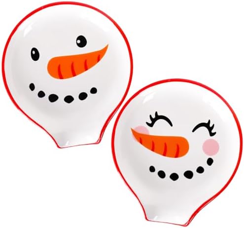 Amazon.com: Whaline 2Pcs Christmas Coffee Spoon Rest Snowmen Ceramic ...