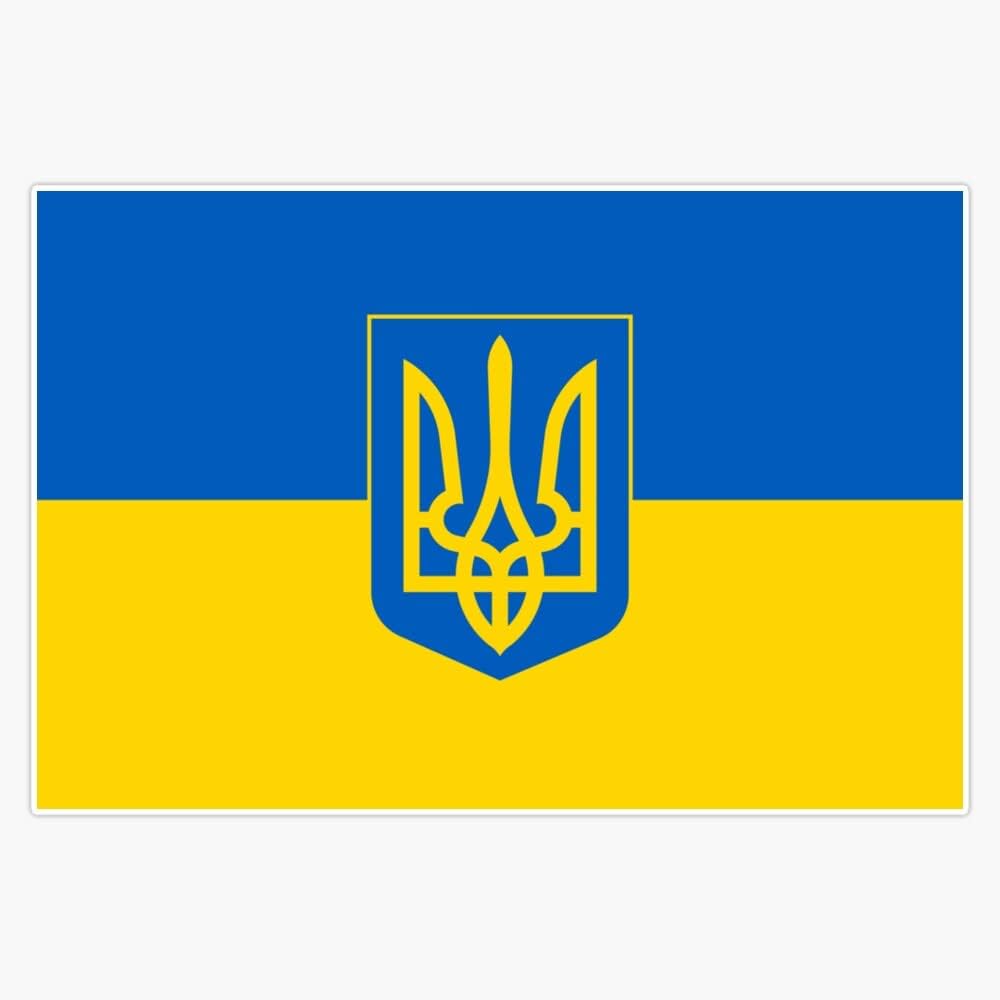 Amazon.com - Ukrainian Flag with Coat of Arms Sticker Vinyl Decal ...
