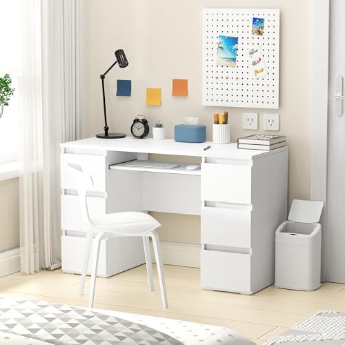 Amazon.com: furtble White Desk with Drawers, 53'' W Home Office ...