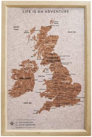 Splosh Travel Map - UK Map Pin Board in Grey, Wooden Frame. Travel Pin ...