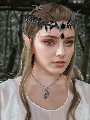 JeVenis Black Renaissance Elf Headpiece Elf Ears Elf Crown Tiara Fairy ...