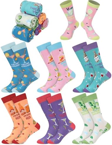 Amazon.com: Newcotte 7 Pairs Women's Funny Drink & Alcohol-themed Crew ...