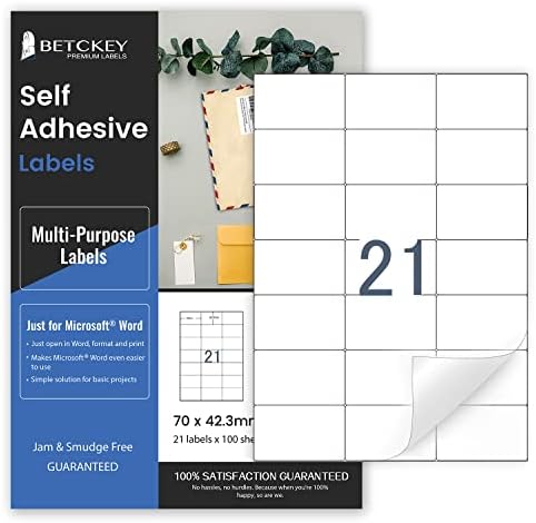 100 Sheets, A4 Sticker Paper, 21 Square Labels per Sheet, Printable ...