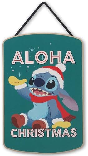 Amazon.com: Disney Stitch Aloha Christmas Hanging Wood Wall Decor - Fun ...