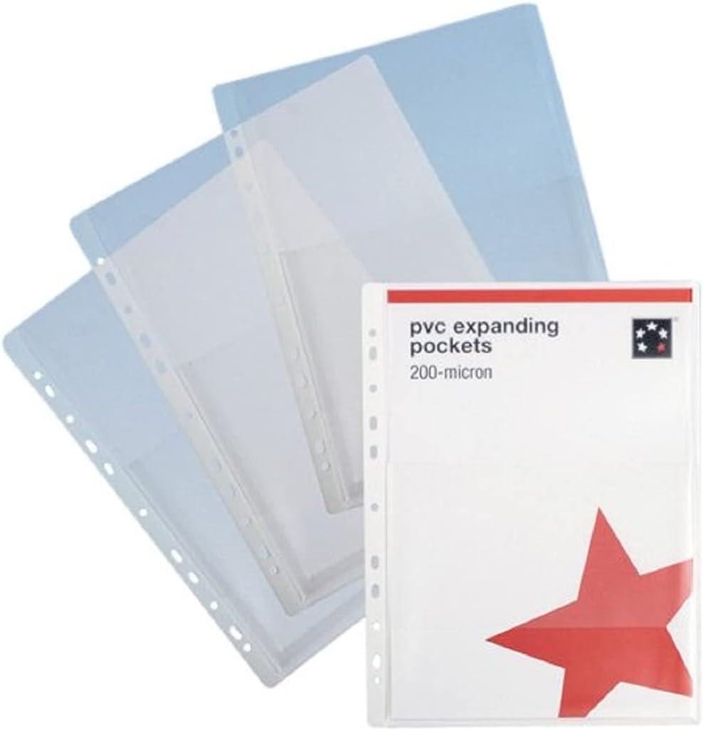 5 Star Expanding Punched Pocket PVC Top Flap 200 Micron A4 Clear [Pack ...