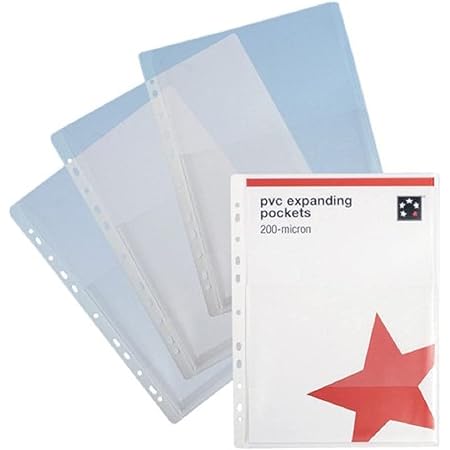5 Star Expanding Punched Pocket PVC Top Flap 200 Micron A4 Clear [Pack ...