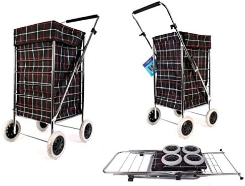 Premium 4 Wheel Shopping Trolley with Adjustable Handle Black Check ...