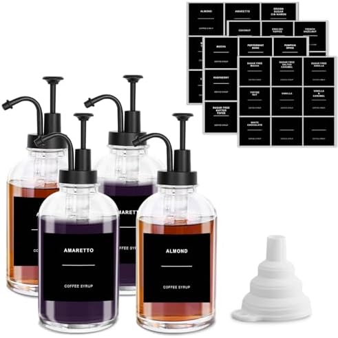 Sunal Set of 4 Coffee Syrup Dispenser,500ml/16.9 oz Syrup Dispenser ...