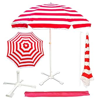 RAINPOPSON Garden Umbrella Outdoor Big Size 8ft with Stand Red Stripe ...
