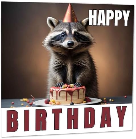 Raccoon Birthday Card - Cute Raccoon Happy Birthday Card & Envelope 145 ...