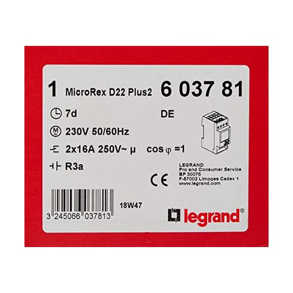 Legrand 603781 minuterie hebdomadaire numérique MICROREX D22, 2 canaux ...