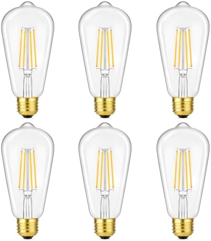 Dimmable Vintage LED Edison Bulbs 60W Equivalent, 6-Pack 6W 800LM ...